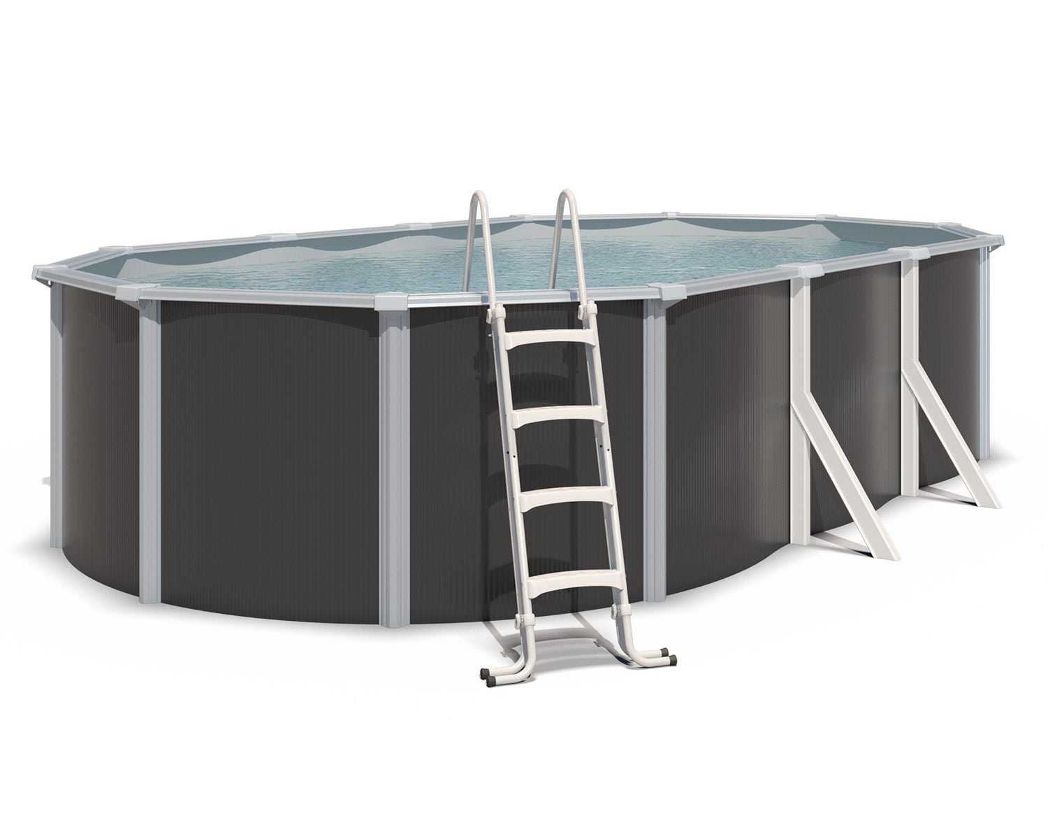 Piscine hors sol acier ovale 6,10 x 3,65 x 1,32 m anthracite VARUNA – MIDOT PISCINE